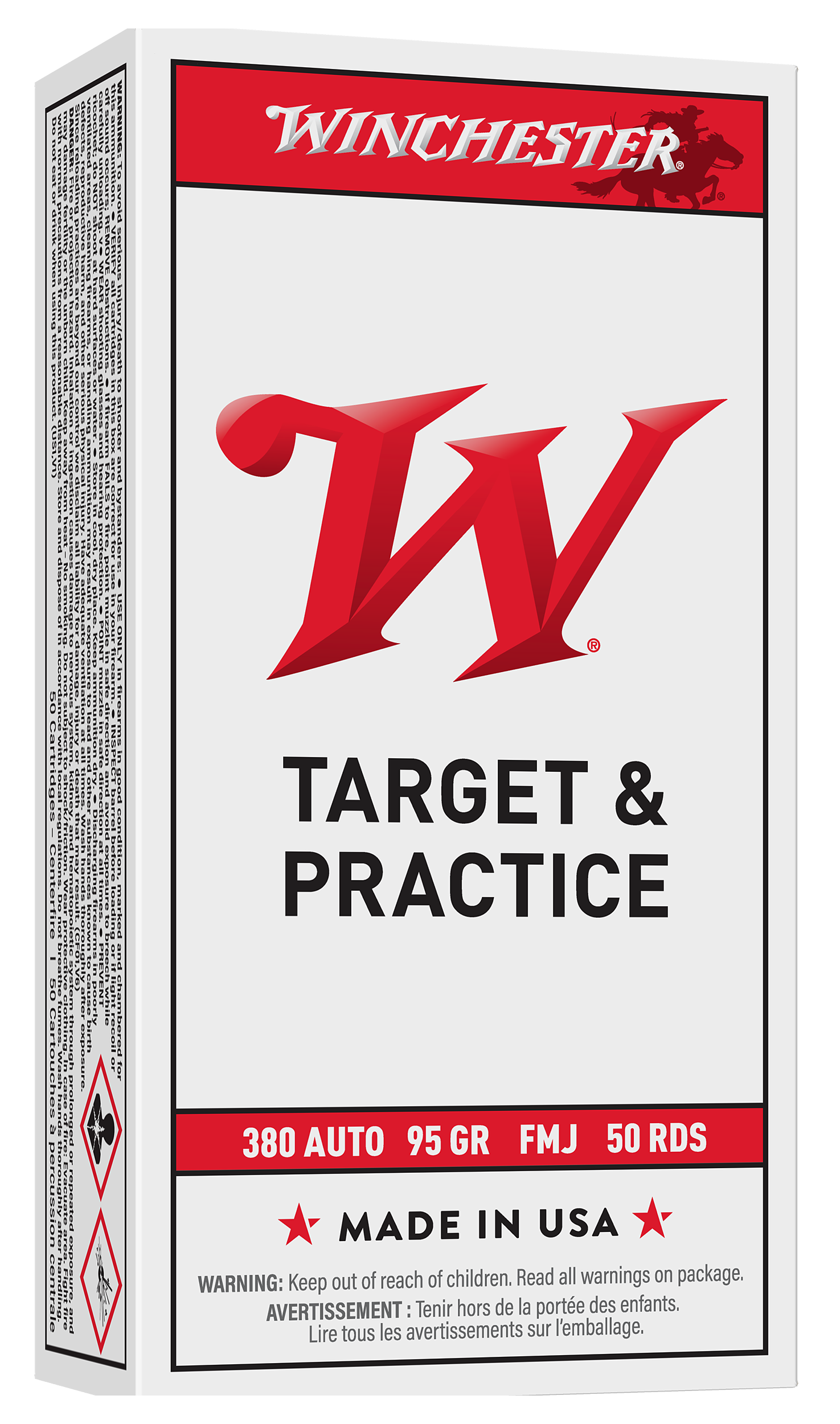 Winchester .380 ACP 95 Grain FMJ Centerfire Handgun Ammo - 50 Rounds
